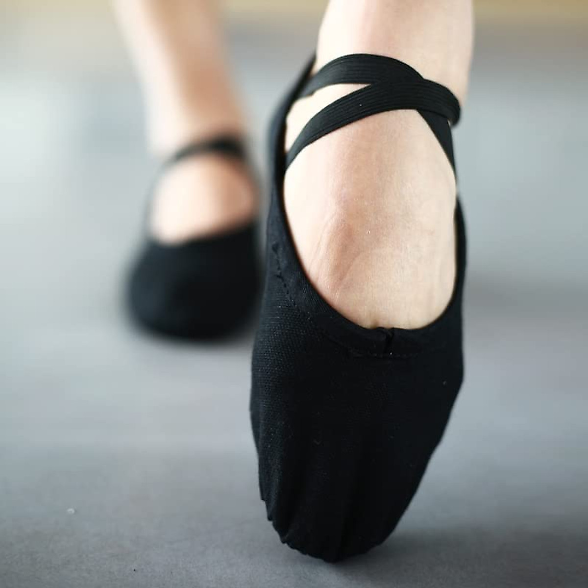 inupon Womens Canvas Ballet Dance Shoes for Teaching Low Heel Black Beginner Ballroom Shoes(8.5, Black)