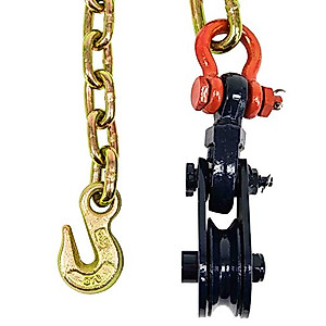 Mytee Products Tow Truck Kit - (1) 2 Ton 3" Snatch Block w/Chain & (4) Tire Skates for Tow Truck Safety Orange - Flatbed Tow Truck Rollback Wrecker Car Carrier Cable