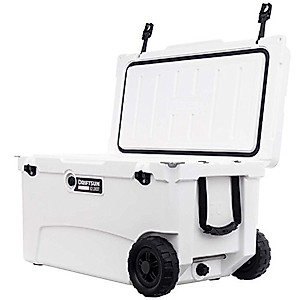 Driftsun 70qt Wheeled Ice Chest - Heavy Duty, High Performance Roto-Molded Commercial Grade Insulated Rolling Cooler (White)