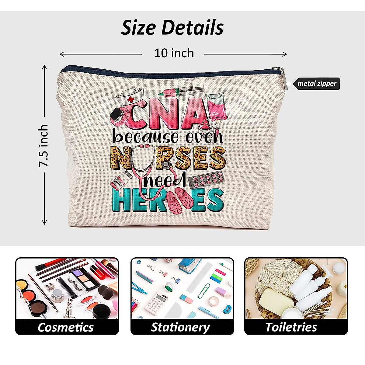 IWXYI Cna Bag,Western CNA Because Nurses Need Heroes Makeup Bag,Nurse Life Make up Bag