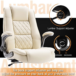 EZAKI High Back Office Chair-Flip-up Arms Executive Computer Desk Chair, Built-in Lumbar Support Thick Padded Adjustable Rock Tension Ergonomic Design for Back Pain (Beige)