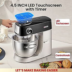 HAUSWRIT Electric Stand Mixer 5.3 QT 11 Speed Tilt-Head Dough Mixer,Top Mounted Digital Touch Screen,Kitchen Food Mixer with Egg Whisk,Dough Hook,Flat Beater