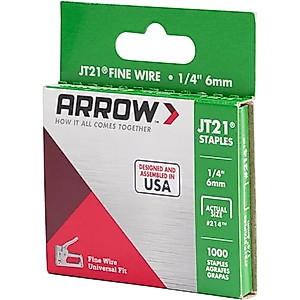 Arrow 214 JT21 Thin Wire Staples for Staple Guns and Staplers, Use for Upholstery, Crafts, General Repairs, 1/4-Inch Leg Length, 7/16-Inch Crown Width, 1000-Pack