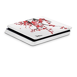ZOOMHITSKINS Compatible with PS 4 Slim, Red Flowers Japan Black White Sakura Cherry Blossom, Durable & Fit, Easy to Install, 3M Vinyl, Made in The USA