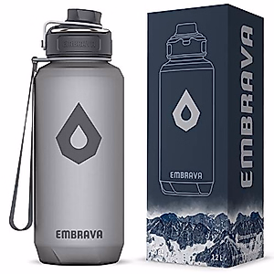 Embrava 40oz Water Bottle - Large with Travel Carry Ring - Wide Leak Proof Drink Spout - Heavy-Duty, BPA & BPS Free Tritan Plastic - Best for Sports, Hiking, Gym, Men & Women