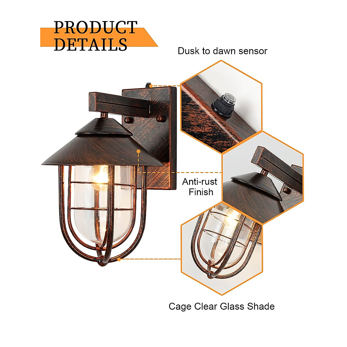 VOCLDFA Dusk to Dawn Sensor Outdoor Wall Lantern Nautical Style Outdoor Lighting fixtures Wall Mount Waterproof Outdoor Wall Sconce Retro Oil Rubbed Bronze Finish Outside Wall Lamp for Porch Yard