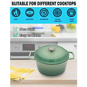 NWsystems 4.2 QT Cast Iron Dutch Oven, Non-stick and Enamel Interior, Multi-purpose Cooking & Baking, Suitable to All Kinds of Cooktops, Dishwasher Safe, the Gift for Family and Friends - Pine Green