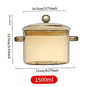 Glass Pots for Cooking, 1.5L/50 Oz High Borosilicate Glass Simmer Pot with Lid, Durable Heat-Resistant Stovetop Safe Clear Pots for Pasta, Soup, Milk, Tea, Salad Amber Glass Pot With Lid Glass Simmer