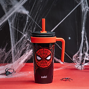 Zak Designs Marvel Fairway Travel Tumbler for On the Go or At Home, 18oz Stainless Steel with Vacuum Insulation, Spillproof Silicone Straw, and Carry Handle for Cold Drinks (Spider-Man)