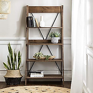 Walker Edison X Back Modern Farmhouse Wood Bookcase Bookshelf Home Office Living Room Storage, 4 Shelves, Brown