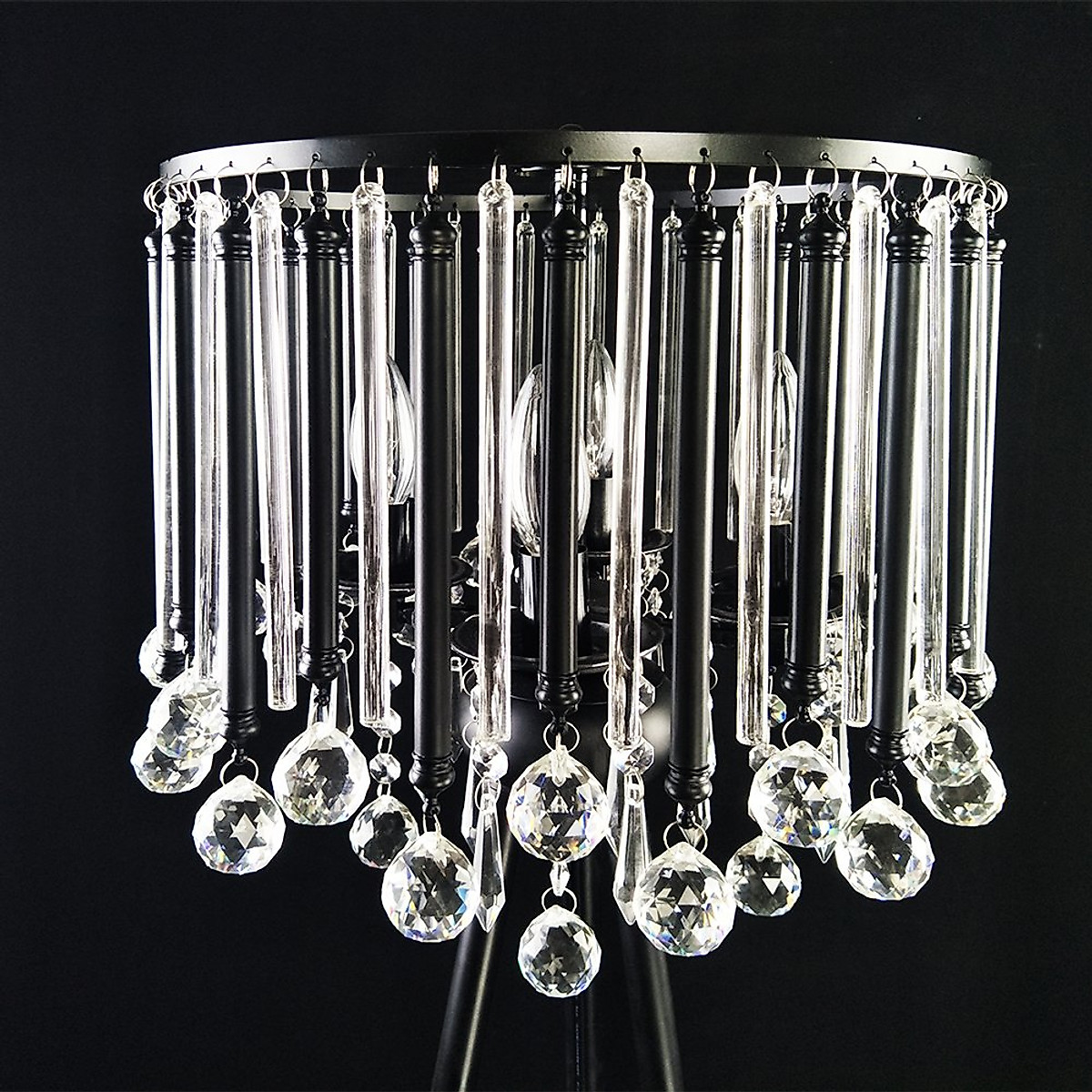 Hsyile Lighting KU300168 Unique Romance Crystal Tripod Floor Lamp Black Suitable for Bedroom,Living Room,Coffee Shop,4 Lights