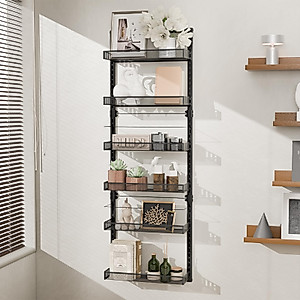 BRGMAUS Wall Mounted Baskets Set Kitchen Large Spice Rack 6 Tier Bathroom Shower Caddy Over the Door Storage Rack Heavy-Duty Metal Adjustable Organizer Pantry Organization 50" H x 6" D x 17" W