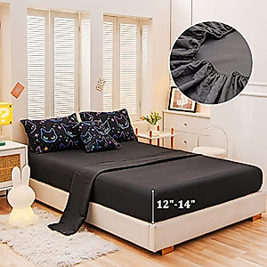 Tasselily Cute Cat Twin Comforter Set for Boys Girls, Soft Warm Lightweight 6 Piece Bed in A Bag Teen Kids Bedding Sets with Sheets