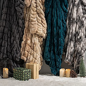 RECYCO Soft Rabbit Faux Fur Throw Blanket, Luxurious Ruched Blanket for Christmas Holiday, Couch, Bed, Living Room, Sofa. Fuzzy, Warm Throw Blanket with Reversible Mink Velvet, Marbled Grey, 50"x60"