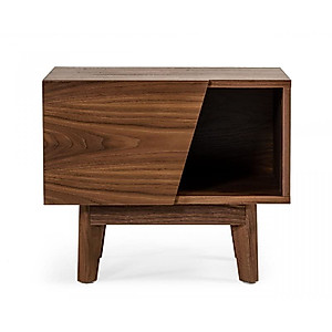 Limari Home Valbert Collection Mid-Century Bedroom Veneer Finished 1-Drawer Nightstand, Walnut