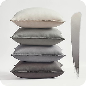 Topfinel Gray Throw Couch Pillows Covers for Living Room,Soft Velvet Square 18 Inches (18x18) Pillow Covers Set of 4,Grey Pillow Set Neutral Room Decor for Bed Sofa Chair