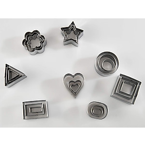 HOME-X Stainless-Steel Cookie Cutter Set, Rectangle, Square, Triangle, Heart, Circle, Star, Flower, and Oval Shapes, Set of 24, Assorted Sizes, Silver