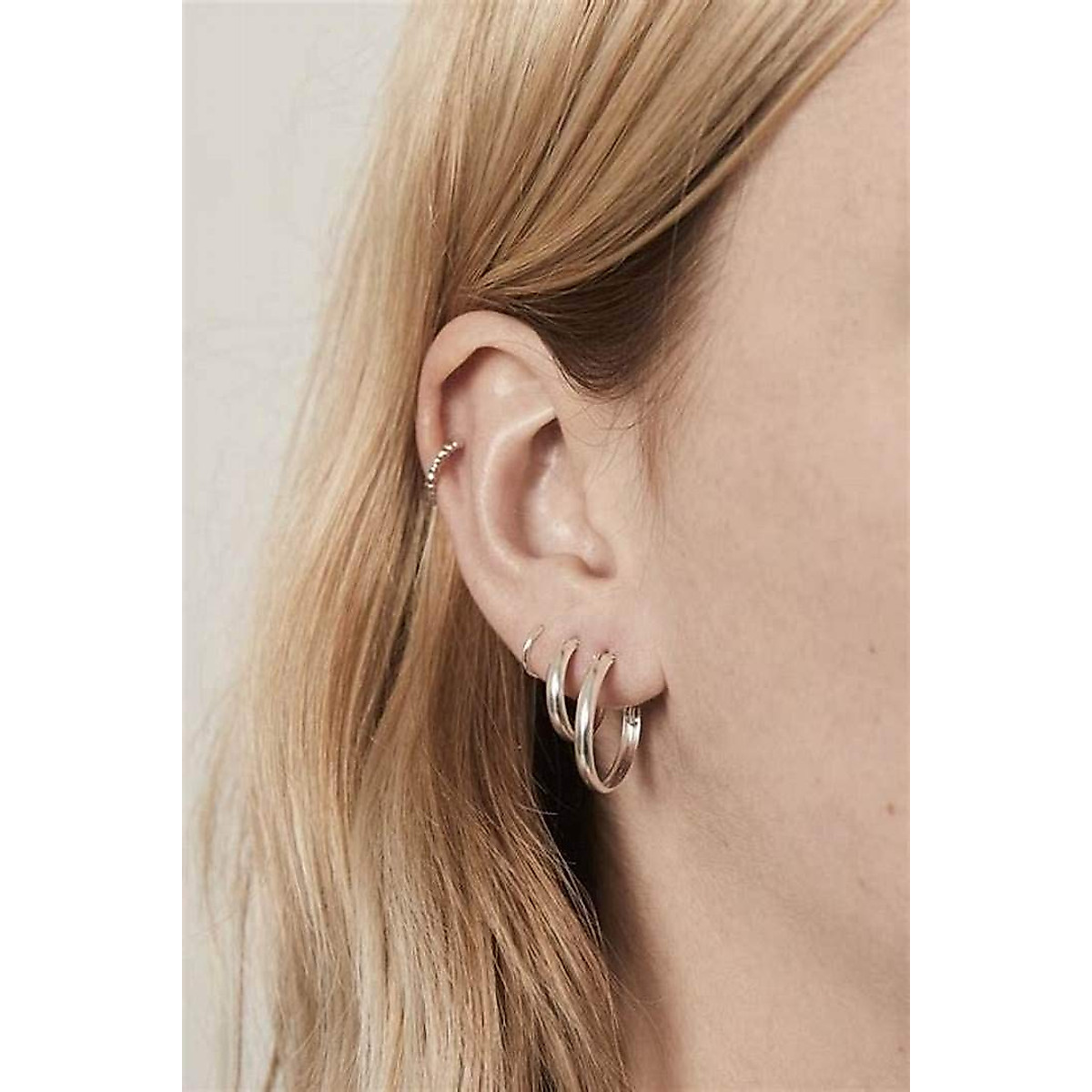 Silver Hoop Earrings- Cartilage Earring Small Hoop Earrings Set/3 Pairs of Hypoallergenic Sterling Silver hoop earrings/Cubic Zirconia Cuff Earrings for Women Men (2 pairs 10mm+1 pair 12mm)