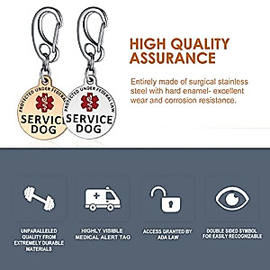 Leash King 1.25" Double-Sided Service Dog Tag with 1.3" Solid Quick Clip– Easily Attach to Collar, Harness, Vest – Entirely Surgical Stainless Steel – PVD Rose Gold