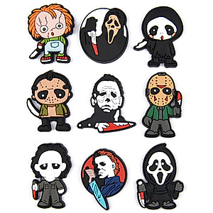 XQNB PVC Shoe Charms Horror Movie Halloween Shoe Decorations Accessories Fit Kids Girl Boys Adults Party Favor Gifts