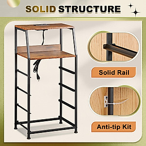 NASHZEN Nightstand 4 Drawer Dresser with Charging Station, Side Table with Fabric Drawers, End Table with Open Shelf, Bedside Table, Tall Dresser for Bedroom, Hallway, Entryway