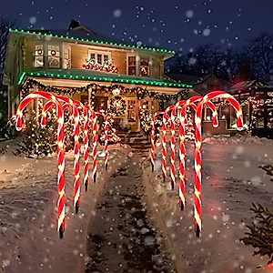 24.5" Candy Cane Lights with Stakes, 12 Packs Large Christmas Pathway Lights Outdoor, 8 Light Modes Candy Cane Pathway Markers Christmas Decorations for Yard Patio Garden Walkway Sidewalks