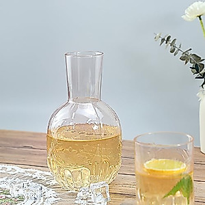 RockTrend Retro Clear Glass Bedside Night Water Carafe with Tumbler Glass, Relief Glass Pitcher And Cup Night Set
