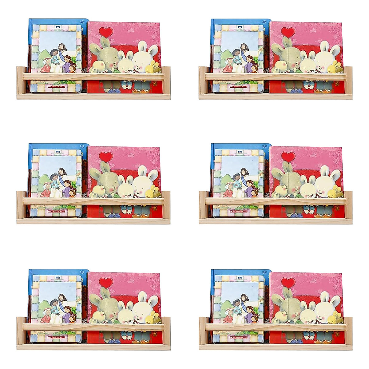 NEC GLOBAL UNLIMITED Set of 6 Wall Mounted Nursery Bookshelves for Kids Room - Small Wooden Bookshelf for Storage and Display of Baby, Teen, Boys and Girls Bedroom, Bathroom, and Décor