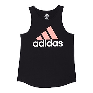 adidas Girls' Sleeveless Curved Hem Tank, Black, X-Large (16)