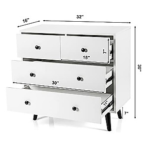 Giantex 4 Drawer Chest Dresser w/Spacious Drawers & Metal Handles, Sturdy Wooden Storage Organizer Unit for Living Room, Bedroom, Nursery Room, Closet, Office Floor Cabinet (White)