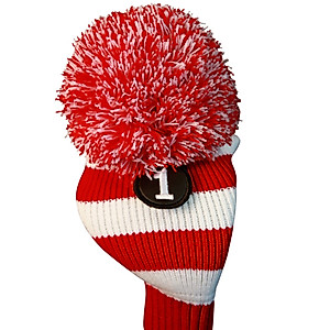 Red White Golf Headcover New MAJEK #1 Fits 460cc OS Oversized Long Neck Driver Knit Pom Pom Retro Classic Vintage Longneck Golf Clubs Head cover