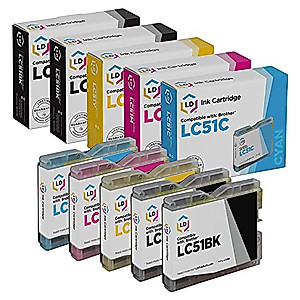 LD Compatible Ink Cartridge Replacement for Brother LC51 (2 Black, 1 Cyan, 1 Magenta, 1 Yellow, 5-Pack)
