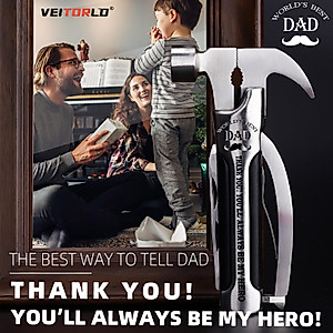 VEITORLD All in One Survival Tools Hammer Multitool with Engraved Wooden Box, Dad Gifts for Christmas, Cool Gifts for Dad Stepdad Who Wants Nothing, Stocking Stuffers for Dad, Personalized Gifts