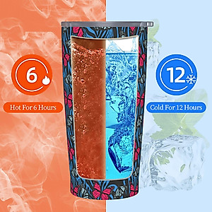 20oz Tumbler Red Butterfly Pattern Double Wall Vacuum Insulated Coffee Mug with Lid and Metal Straw Brush Reusable Stainless Steel Water Bottle Travel Cup Gifts for Car Ice Drinks Hot Beverage