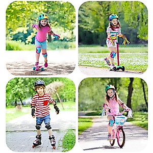Knee Pads for Kids Knee and Elbow Pads with Wrist Guards Youth Protective Gear Set for Cycling Roller Bike Inline Skateboard Scooter Skating Skates Pads Toddler Girls Boys Kids 3-8 Years Old(Black)