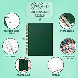 GoGirl Budget Planner & Monthly Bill Organizer – Monthly Financial Book with Pockets. Expense Tracker Notebook Journal, Large (Dark Green)