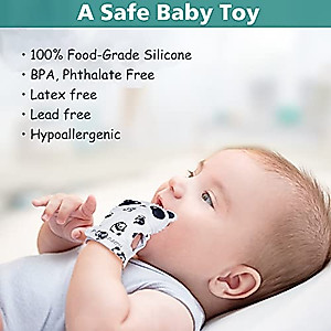 Baby Teething Mitten BPA-Free Panda Teething Mitts Teething Toy Infant Teether with Travel Bag(1 Pair)