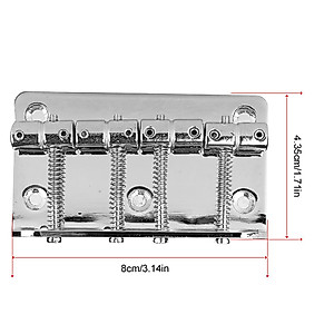 4 String Hardtail Bridge, Bass Bridge Saddles for Fender Precision 4 Saddle Hardtail 80mm Metal Tailpiece Electric Bass Bridge Replacement Accessory(Silver)