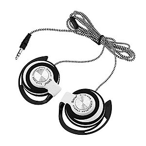 Gilroy Universal 3.5mm Plug Wired Sport Gaming Clip On Earphones Headphones Headset with Over-Ear Hooks for Smartphones Computer Tablet Laptop White