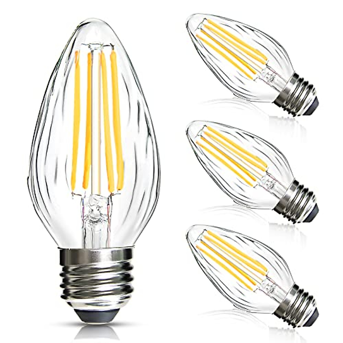 BRIMAX F15 8W Led Porch Light Bulb Outdoor, E26 Medium Base LED Post Bulb for 75W - 80W Incandescent Equivalent,Dimmable 2700K Warm White Flame Wrinkle Glass, for Ceiling Fan and Lantern Lamp, 4 Pack