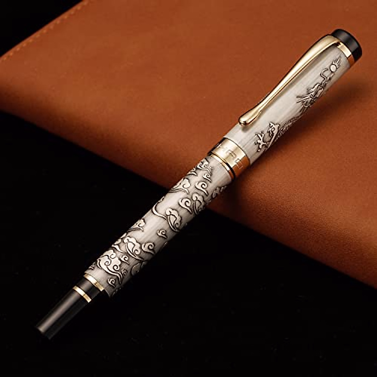 Jinhao 5000 Vintage Luxurious Metal Fountain Pen Beautiful Dragon Texture Carving, Ancient Gray Colour