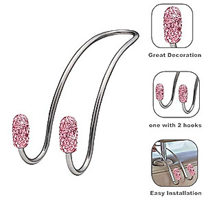 JOJOY LUX 2 Pack Seat Back Organizers, Bling Diamond Universal Car Headrest Hangers, Strong and Durable Auto Backseat Storage Hooks (Pink)