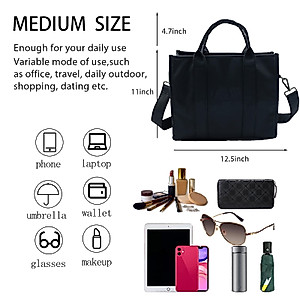 UMAJACCA Tote Bag for Women, Leather Crossbody Bag, Handbag for travel, School and Party(Black Medium)