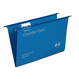 Rexel Foolscap Heavy Duty Suspension Files with Tabs and Inserts for Filing Cabinets, 15 mm Base, Polypropylene, Blue, Crystalfile Extra, Pack of 25, 70630