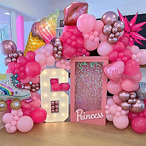Holipardy Princess Pink Balloon Garland Arch Kit with Hot Pink Ice-cream Brust Star Disco Foil Balloons for Girls Lady Theme Party Birthday decorations