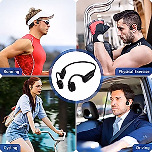 MKJ Bone Conduction Headphones Bluetooth 5.1 - Open Ear Inductive Headphone with Noise Cancelling Dual Microphones, Wireless Sport Headset IP67 Waterproof for Cycling Running Driving Workouts