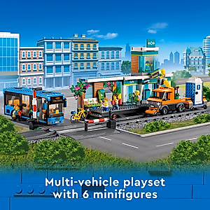 LEGO City Train Station Set 60335 with Bus, Rail Truck, and Tracks, Compatible with City Sets. Pretend Play Train Set for Kids Who Love Pretend Play