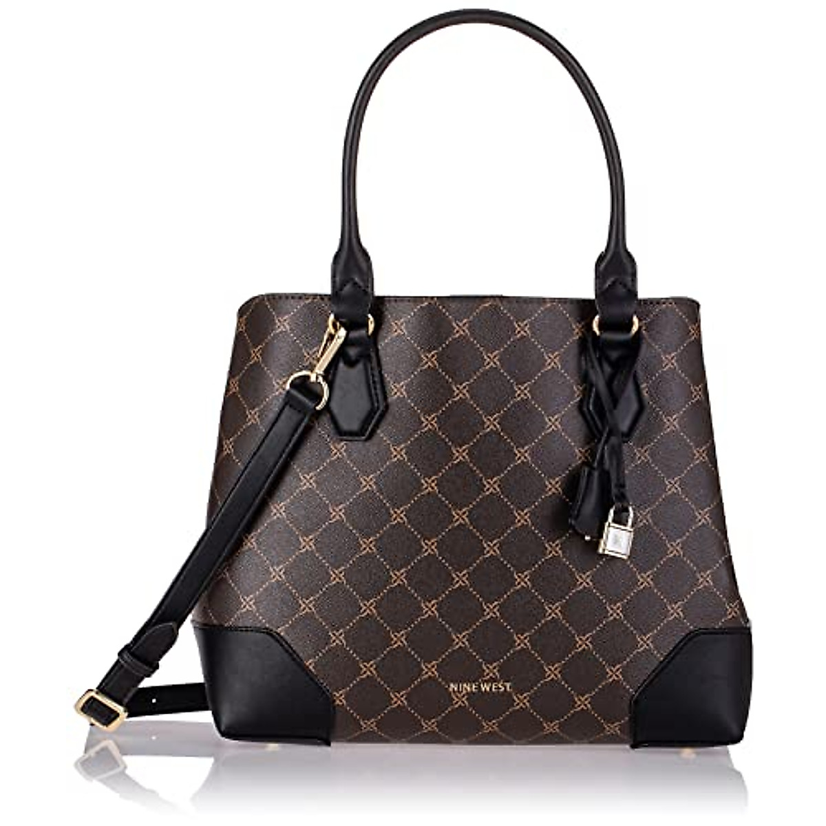 NINE WEST womens Brooklyn Jet Set Carryall SATCHEL, Brown/Black, One Size US