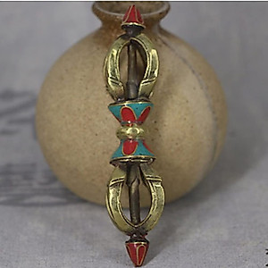 4.5" Tibetan Buddhist Dorje Vajra Pestle, 100% Handmade in Nepal Brass Five Shares Buddhism Amulet,Tantric Energy Device,for Prayer Meditation Yoga (red)