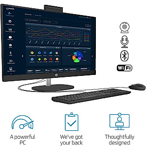 HP Newest 27 All in One Computer, 27" FHD Screen, Intel Core i7-1355U, 4GB RAM, 1TB PCIe SSD, IR Camera, Wired KB & Mouse, HDMI, RJ-45, Wi-Fi 6, Bluetooth, Windows 11 Home, Black